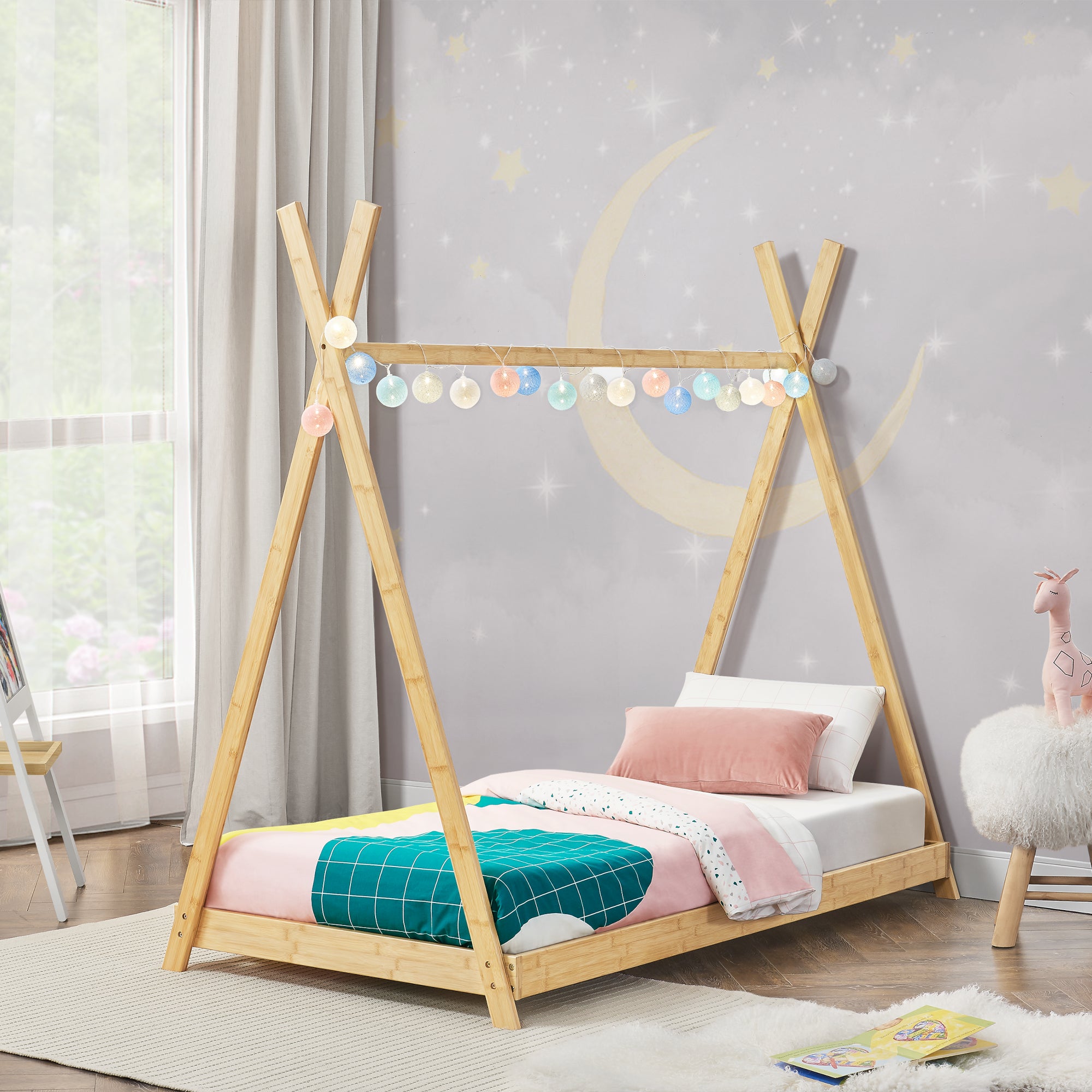 Lit tipi Vimpeli 90 x 200 cm pour enfant bambou naturel [en.casa ...