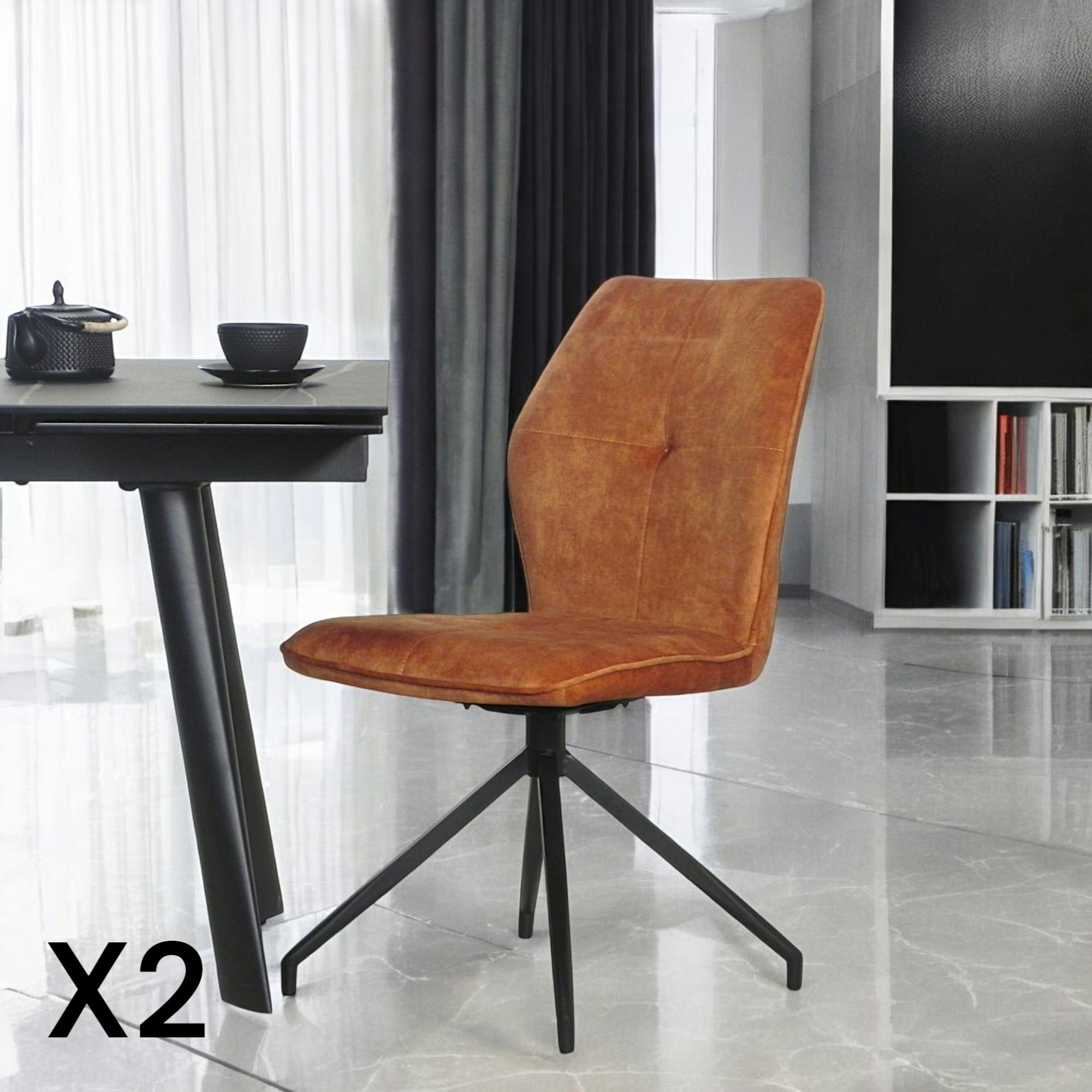 Chaise pivotante moutarde en velours patiné avec poignée (lot de 2 ...
