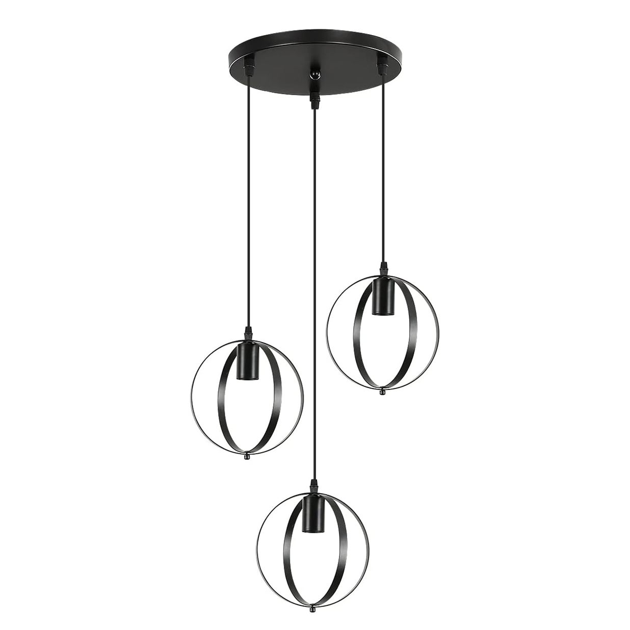 Lustre en fer forme anneau GLAMARIS noir anneau 3 têtes diamètre 20cm ...