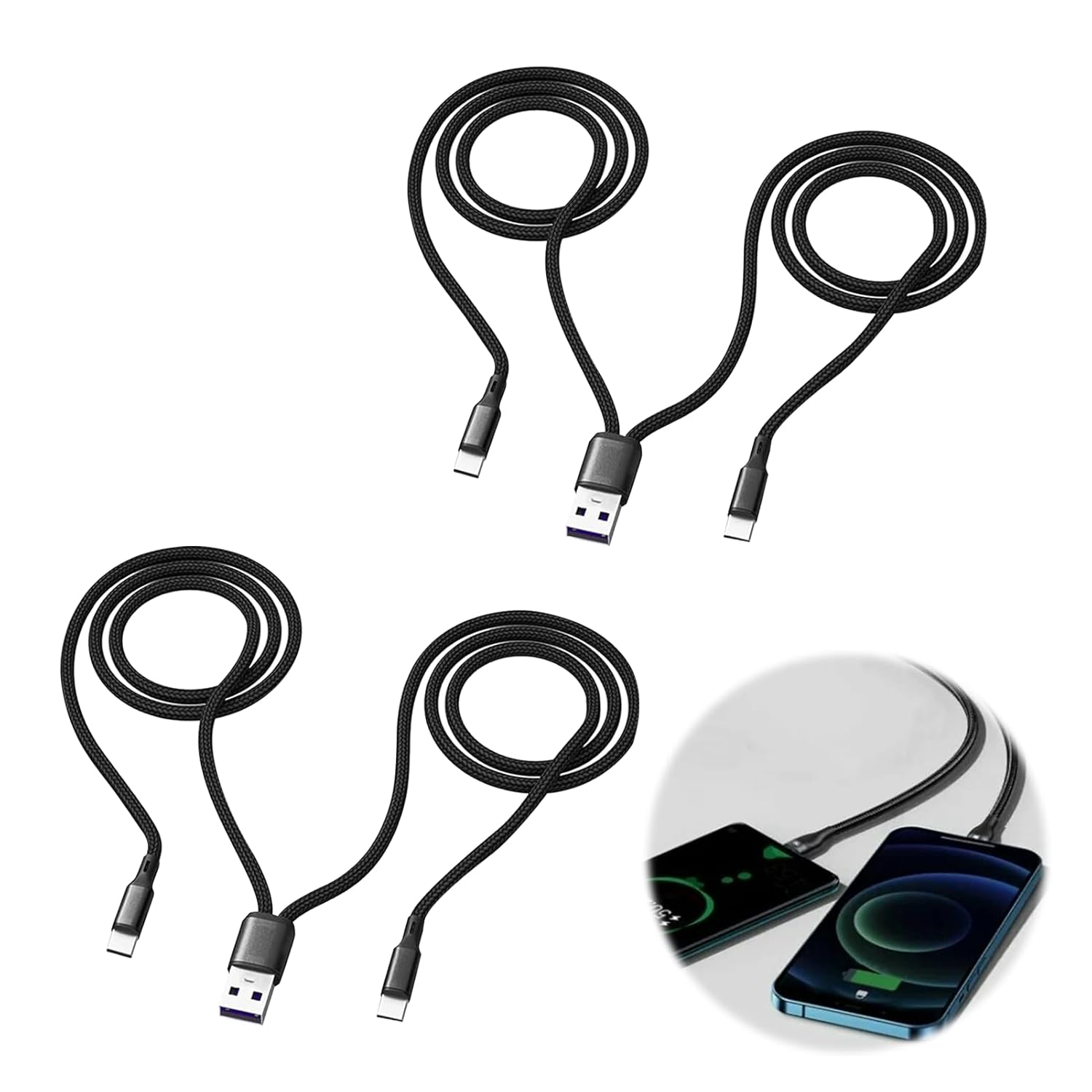 Lot de 2 câbles USB C 1,2 m, câble de chargement multiple USB C ...