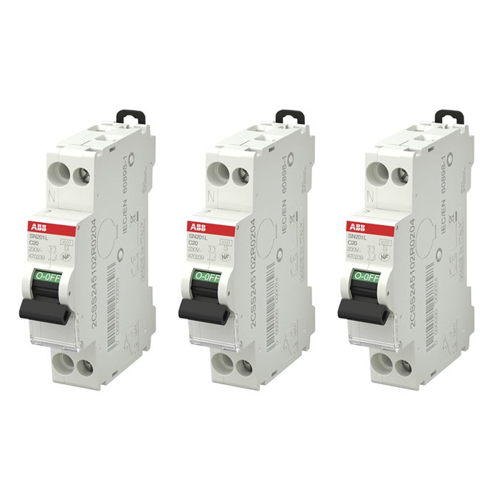 Lot 3 disjoncteurs modulaires ABB, 20A, 4,5 kA, manette bleue, Courbe C ...
