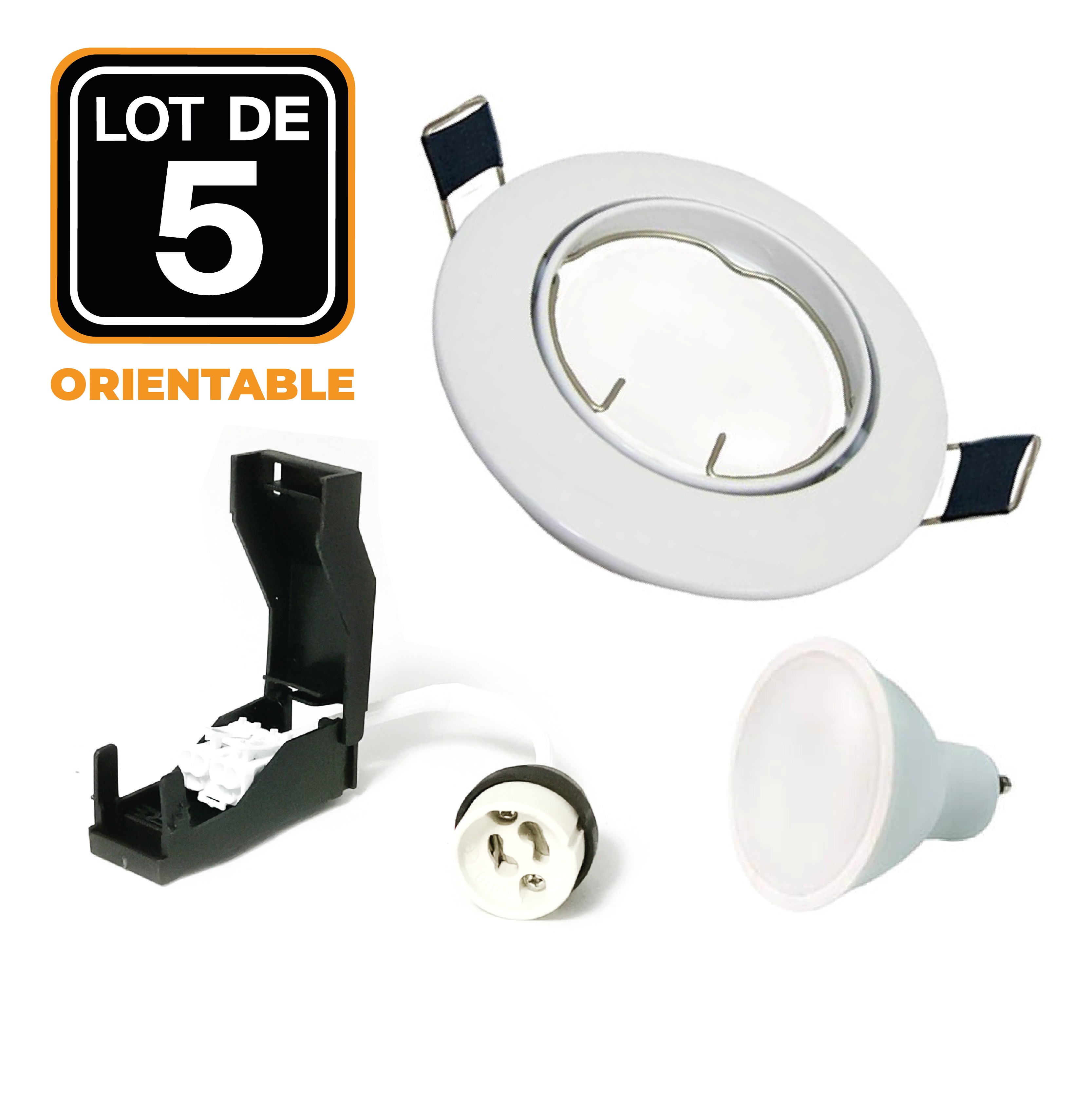 5 Spot encastrable orientable BLANC avec GU10 LED de 7W eqv. 56W Blanc ...