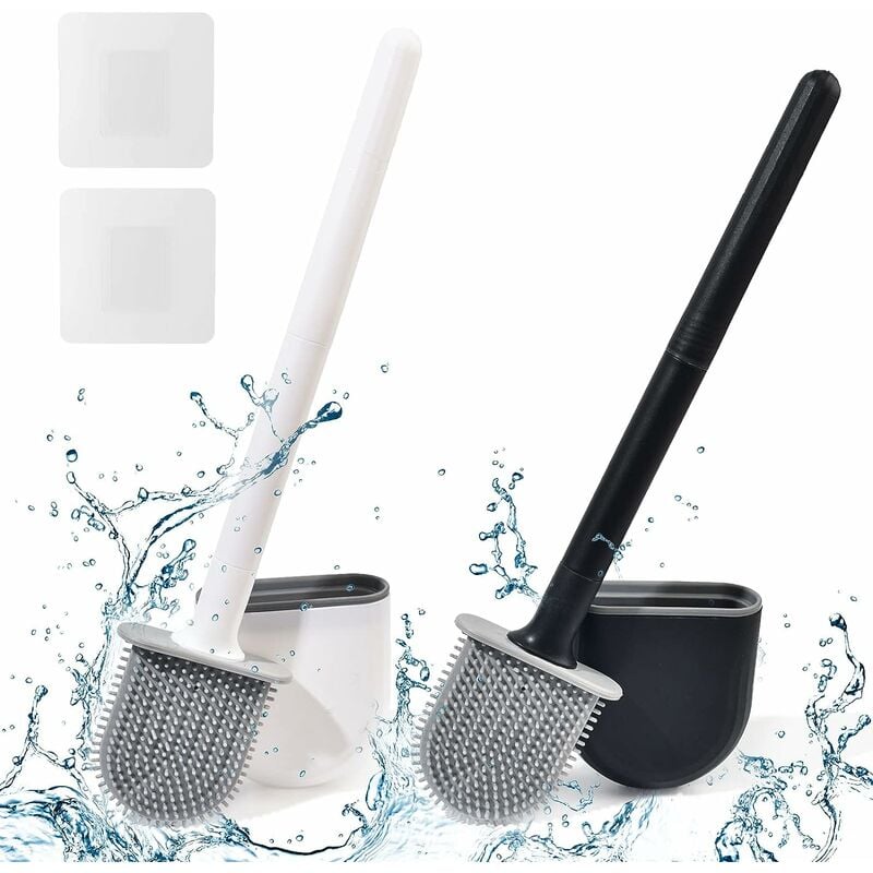 Brosse Toilette Silicone Plate Paquet de 2, Brosse WC et Supports, Balai WC Mural, Brosse WC en ...