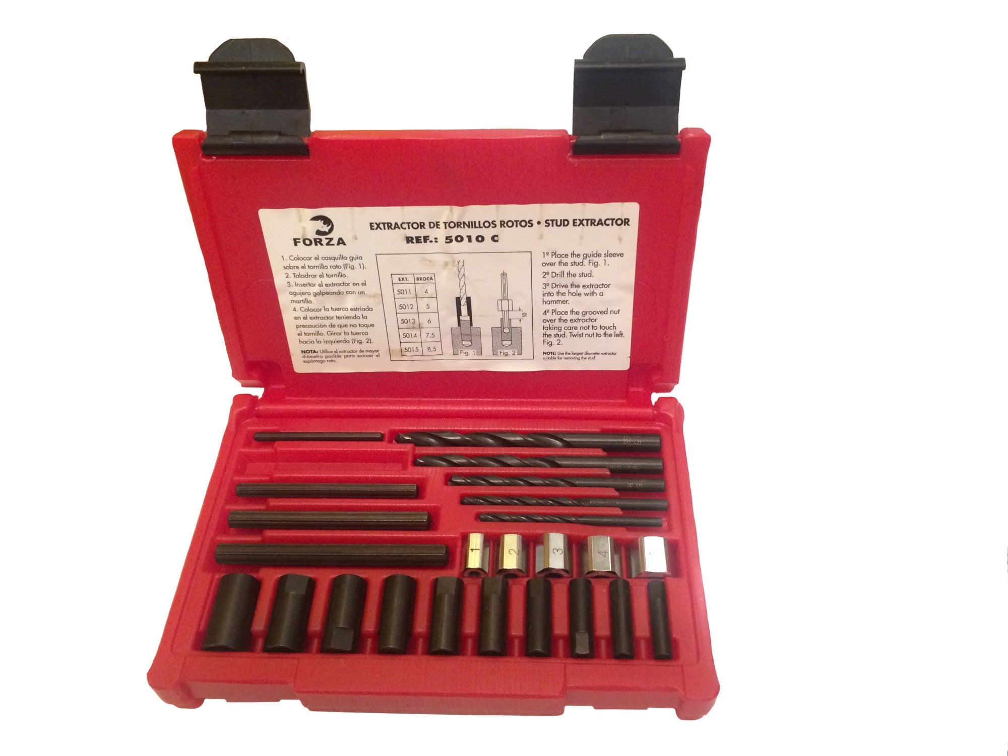 JUEGO EXTRACTOR DE TORNILLO ROTO FORZA CON BROCAS Y GUÍAS SERIE 5010C ...