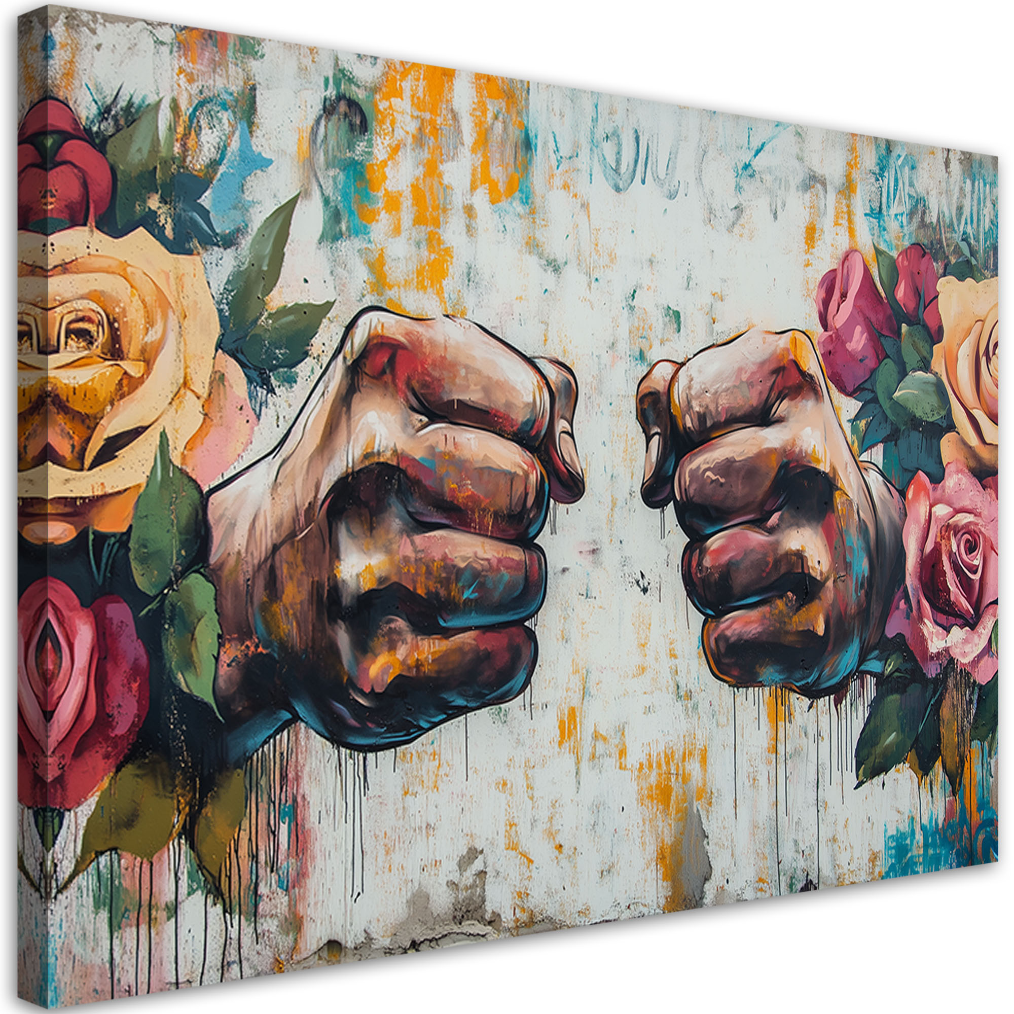 Cadre déco Graffiti Poing Fleurs Street Art 100x70 | Leroy Merlin
