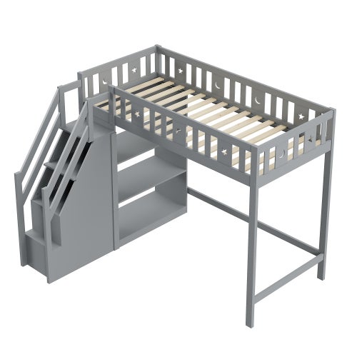 Litera alta 90 x 200 cm con escalera con almacenamiento y estantes ...