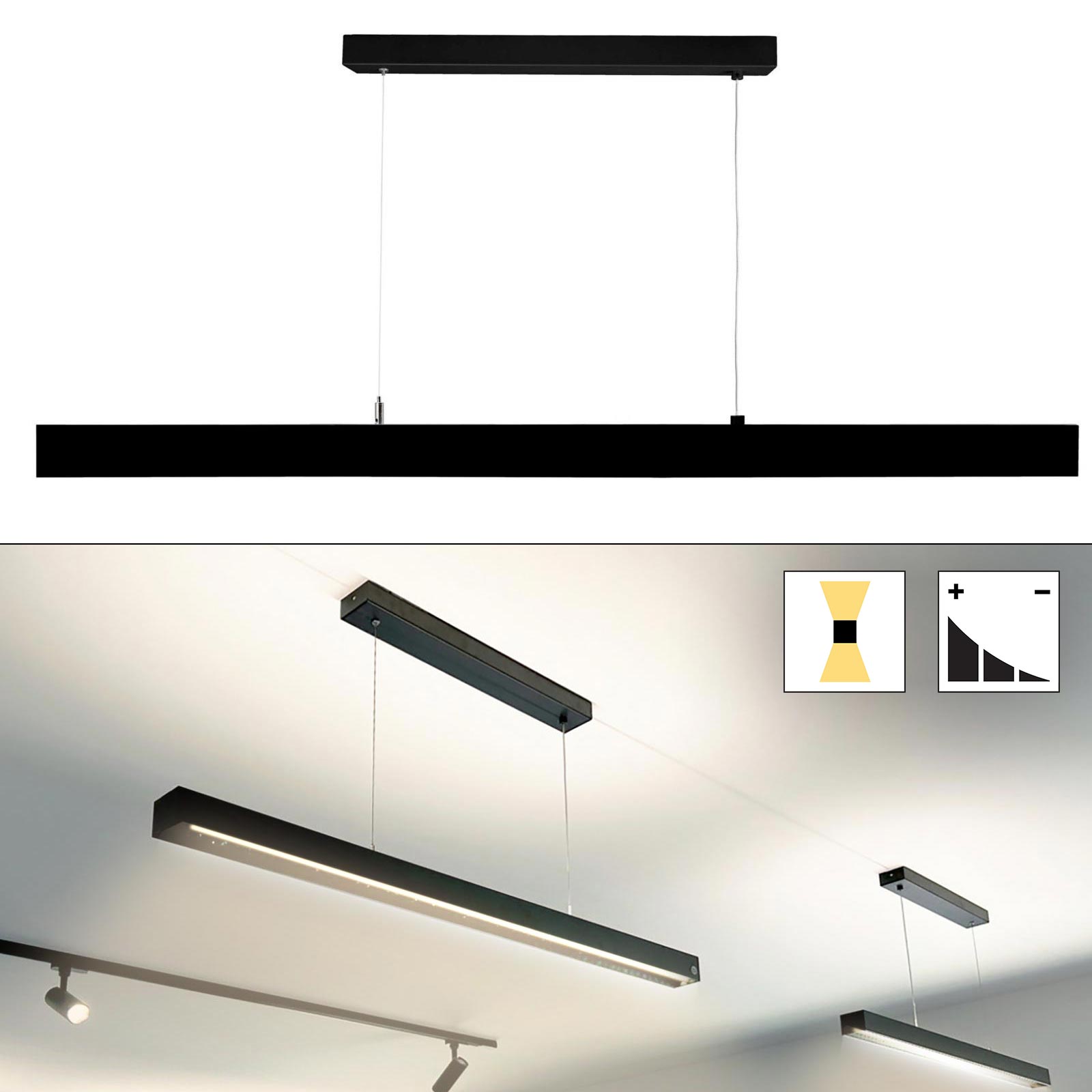Lustre LED 60W dimmable suspension barre lumineuse double émission ...