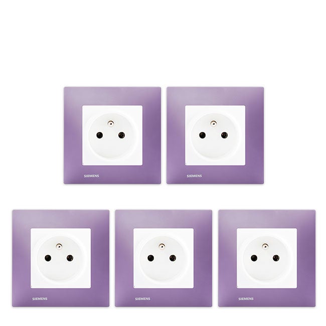 SIEMENS-LOT 5 Prise 2P+T Blanc Delta Viva + Plaque Violet | Leroy Merlin