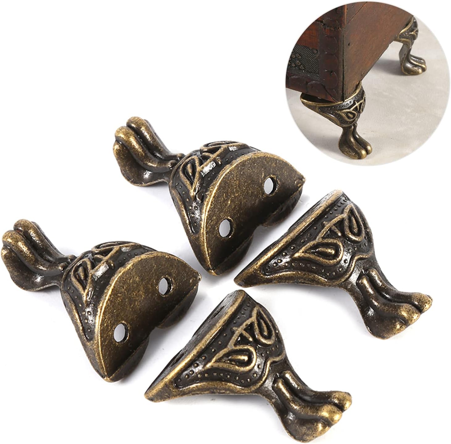 Ensemble de 4 boîtes à bijoux vintage en laiton avec pieds et embouts ...