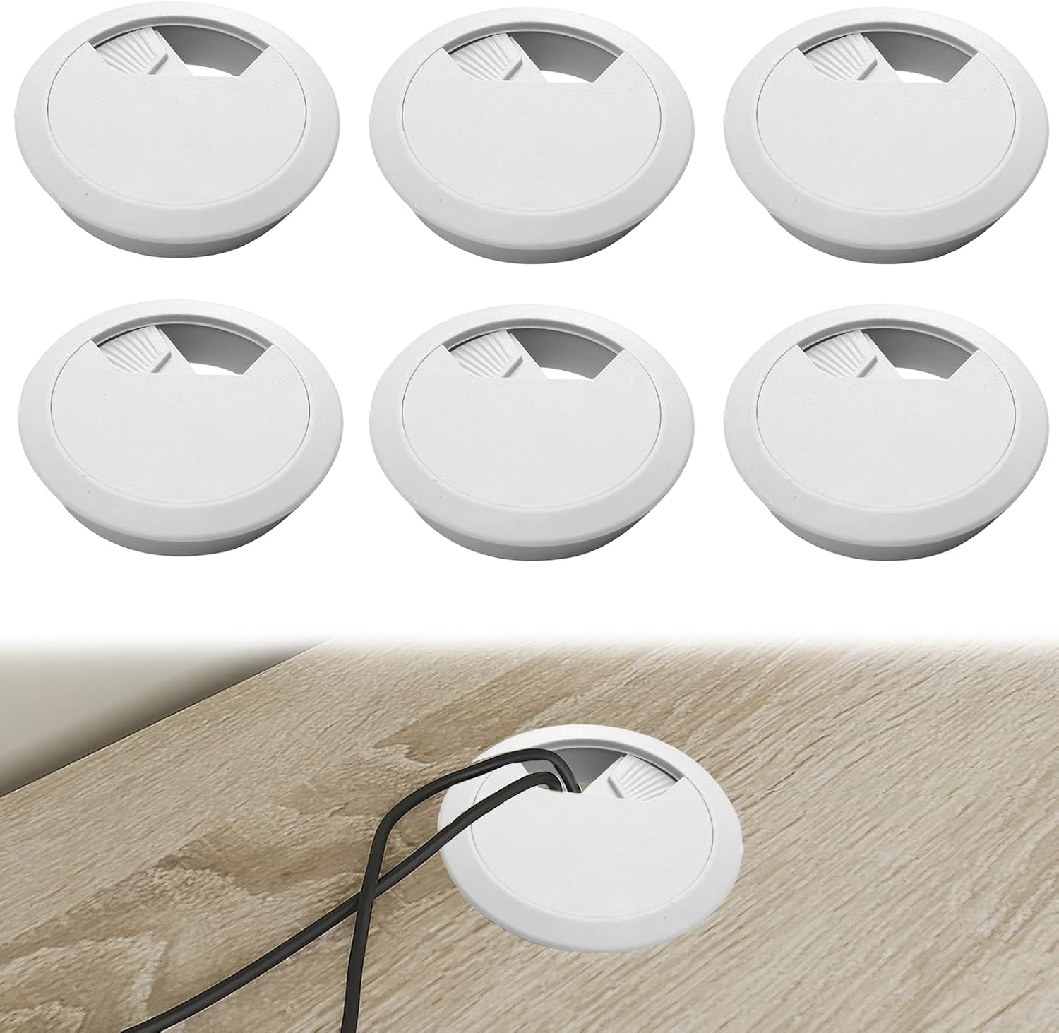 6 Pièces Passe Cable Bureau Blanc, 50mm Cache Cable Bureau, Blanc Cache ...