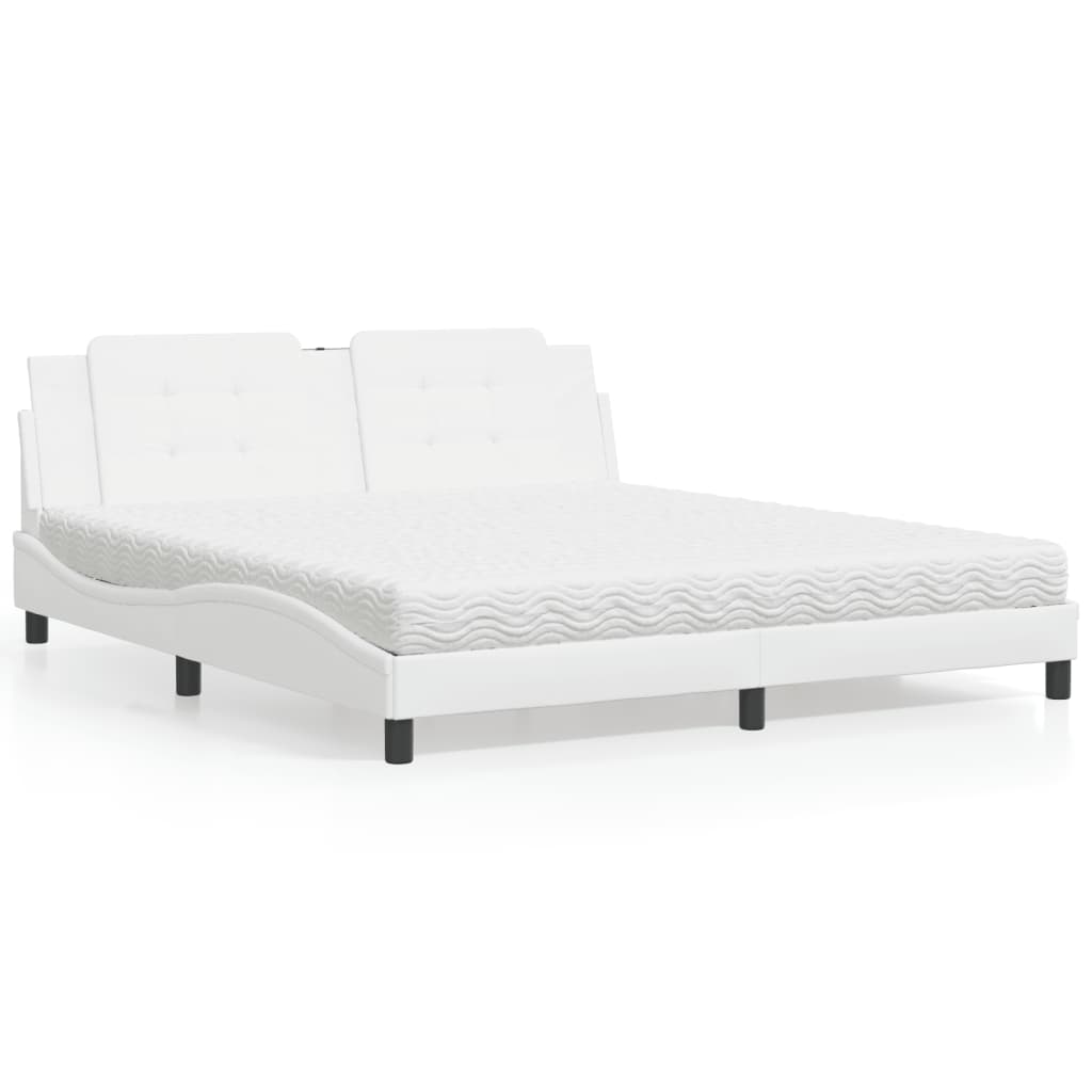 Lit double | Lit adulte | Lit avec matelas blanc 180x200 cm similicuir ...