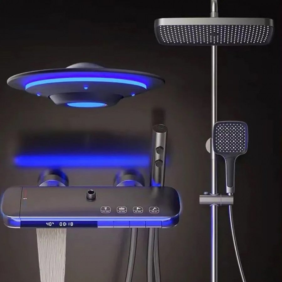 Columna de ducha de baño termostática, iluminada, 2 duchas de mano ...