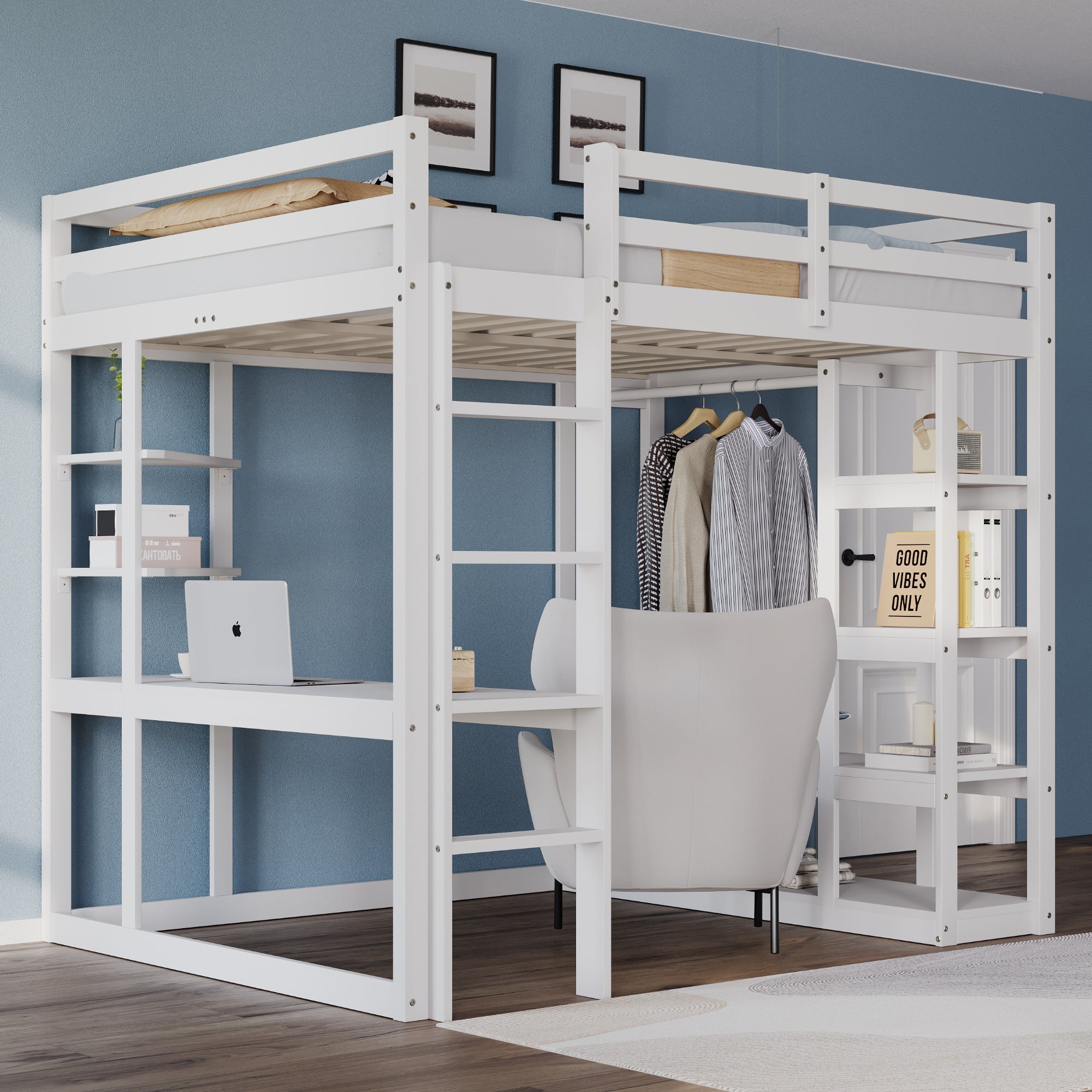 Lit Mezzanine 140x200 cm , Lit Simple avec Rangement et Bureau Intégré ...