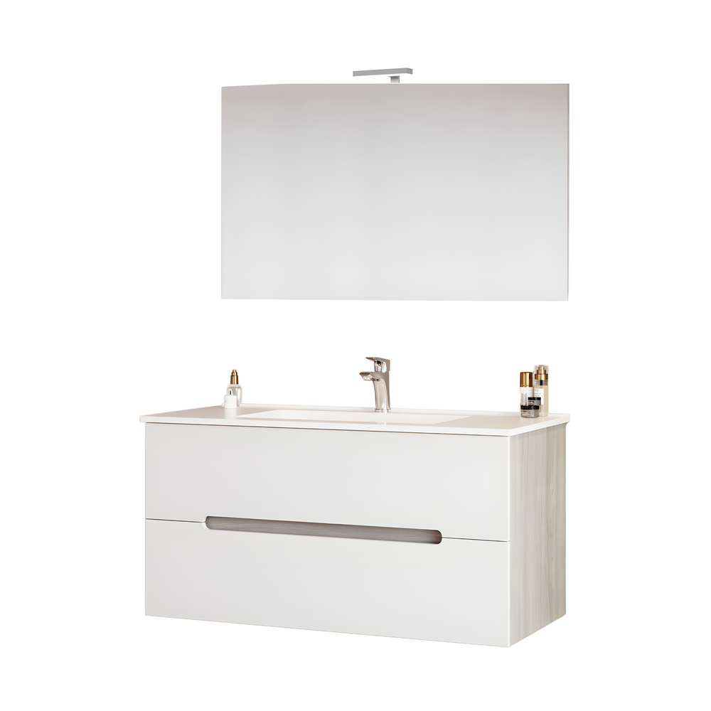 Conjunto mueble de baño "Rhovan" con base, lavabo y espejo LED lateral ...