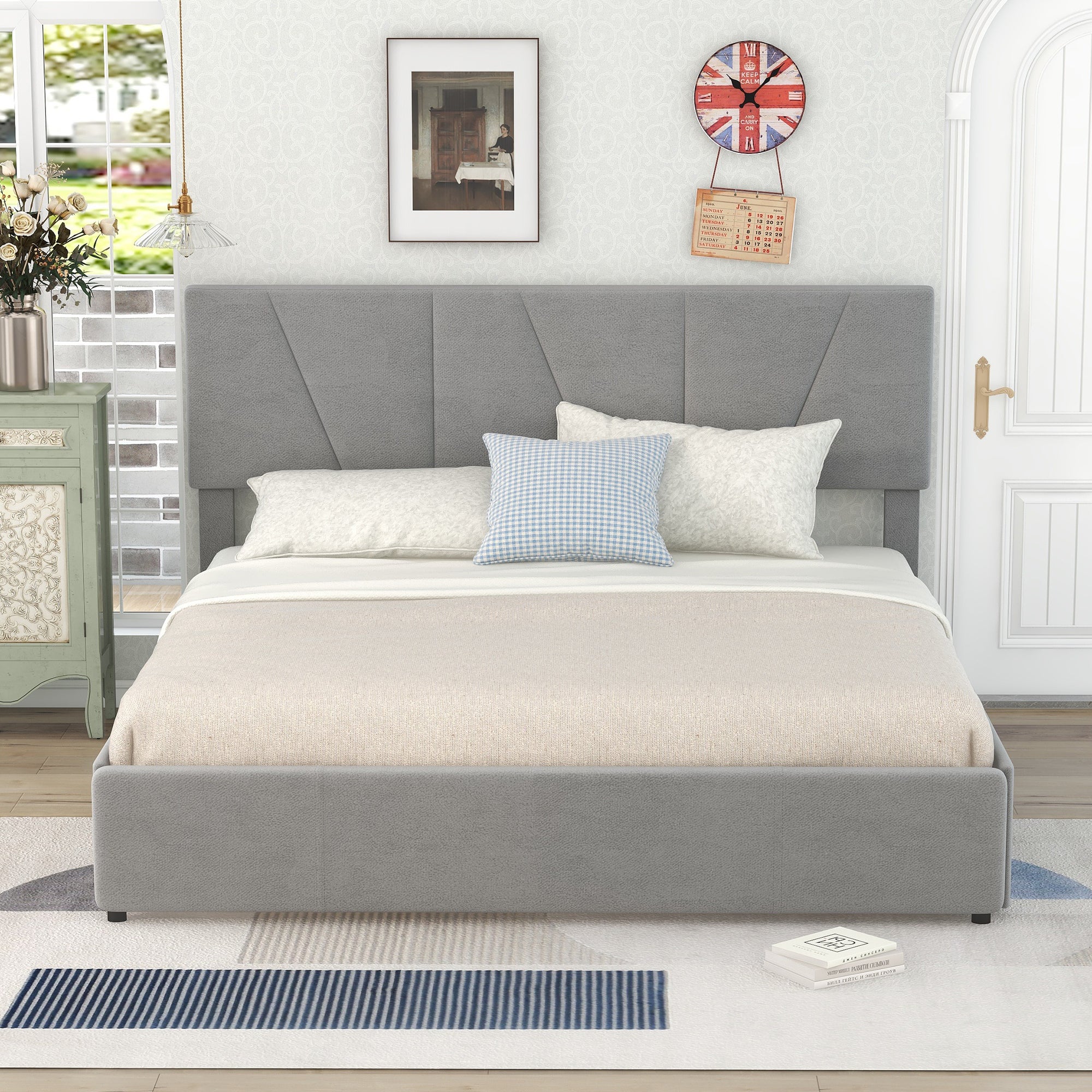 Lit Plateforme Double Rembourré - 160 X 200 cm - Tapisser - 4 Tiroirs ...