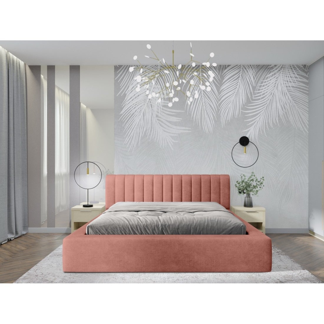 Lit coffre CERVIN – Velours doux Ocre rosé – 160x200 cm – Sommier ...