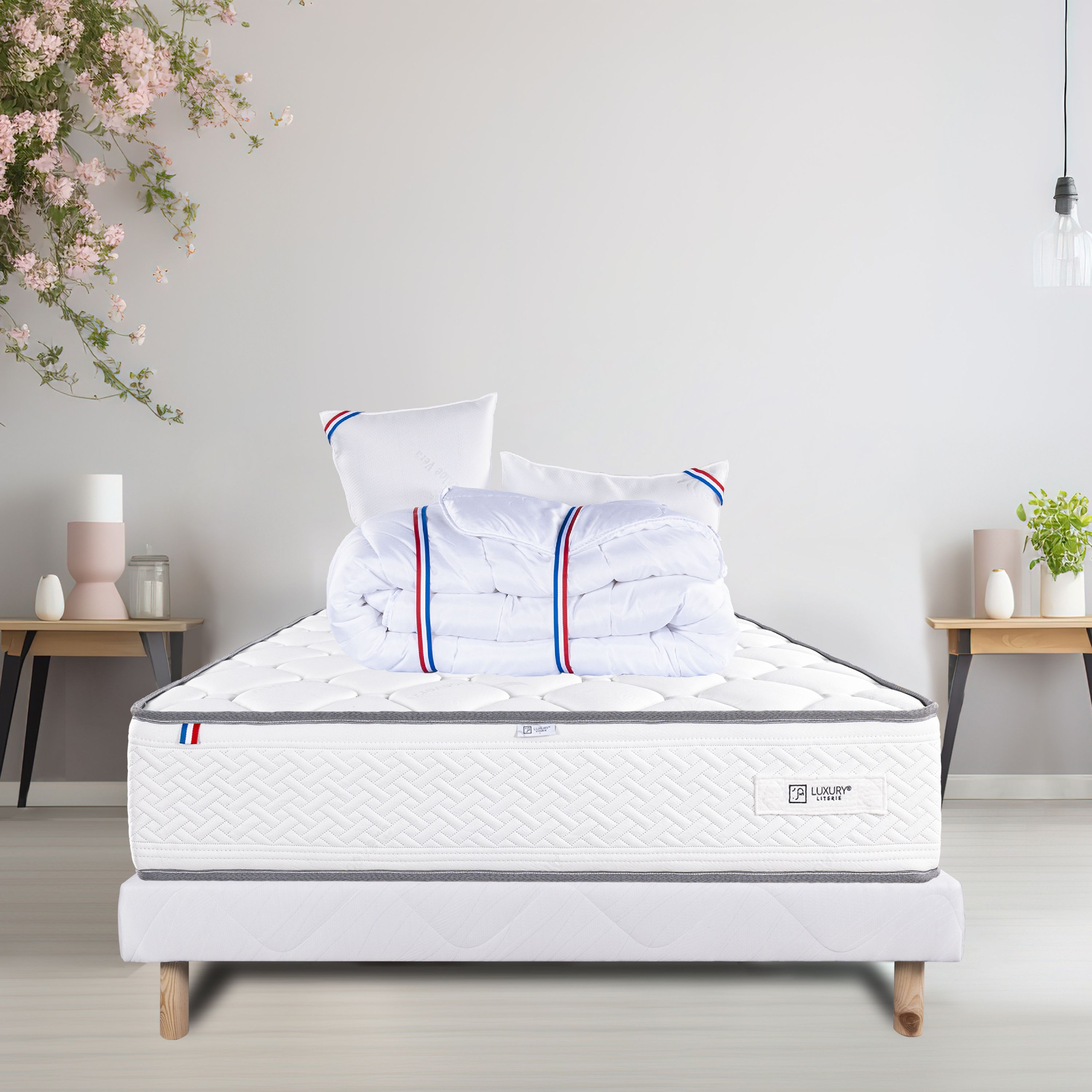 Ensemble matelas ferme 140 x 200 x 20 cm - faces été-hiver + sommier 13 ...
