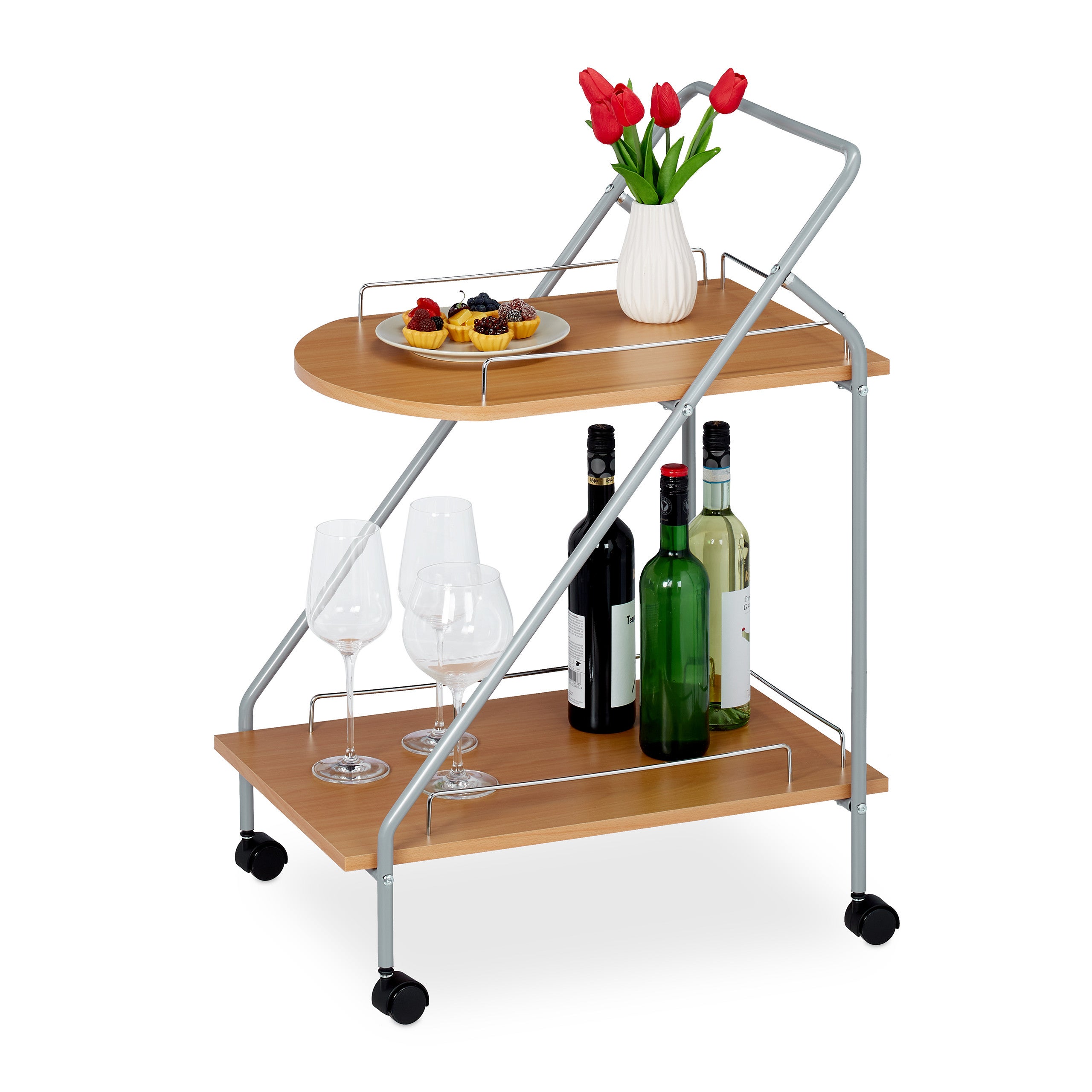 Relaxdays Desserte de cuisine, 2 étages, avec rebord, design bois et ...