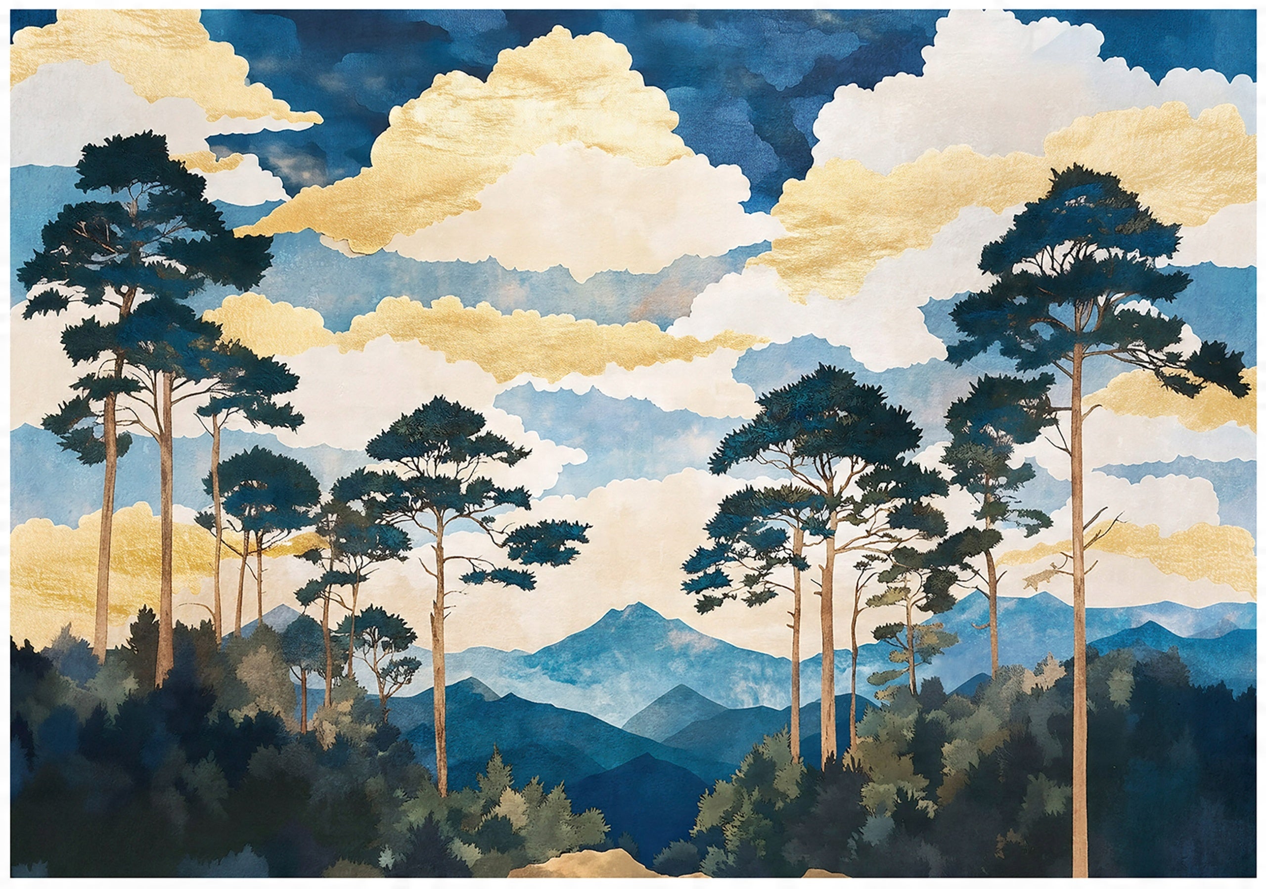 Papier Peint Forêt Arbres Paysage Ciel Panoramique Intissé Pour Chambre ...