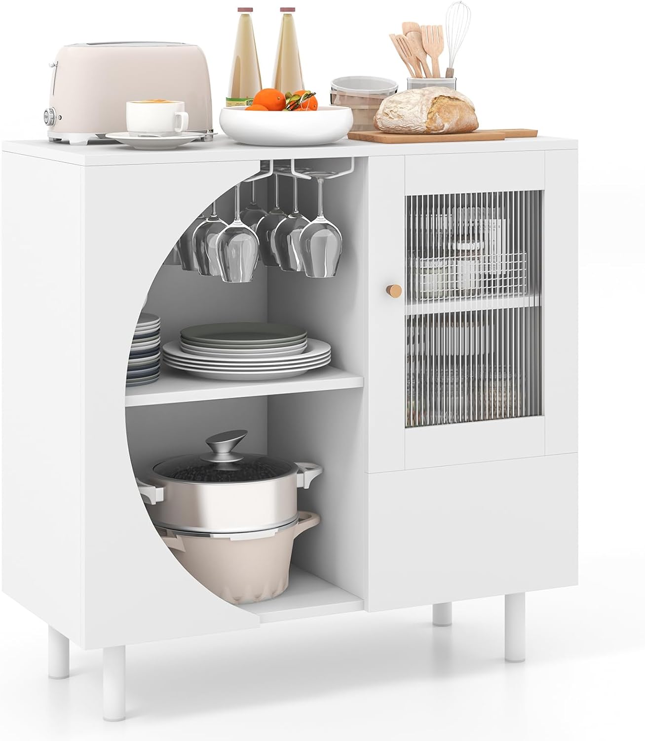 Aparador de Cocina con Soporte para Copas, Gabinete de Buffet de Madera ...