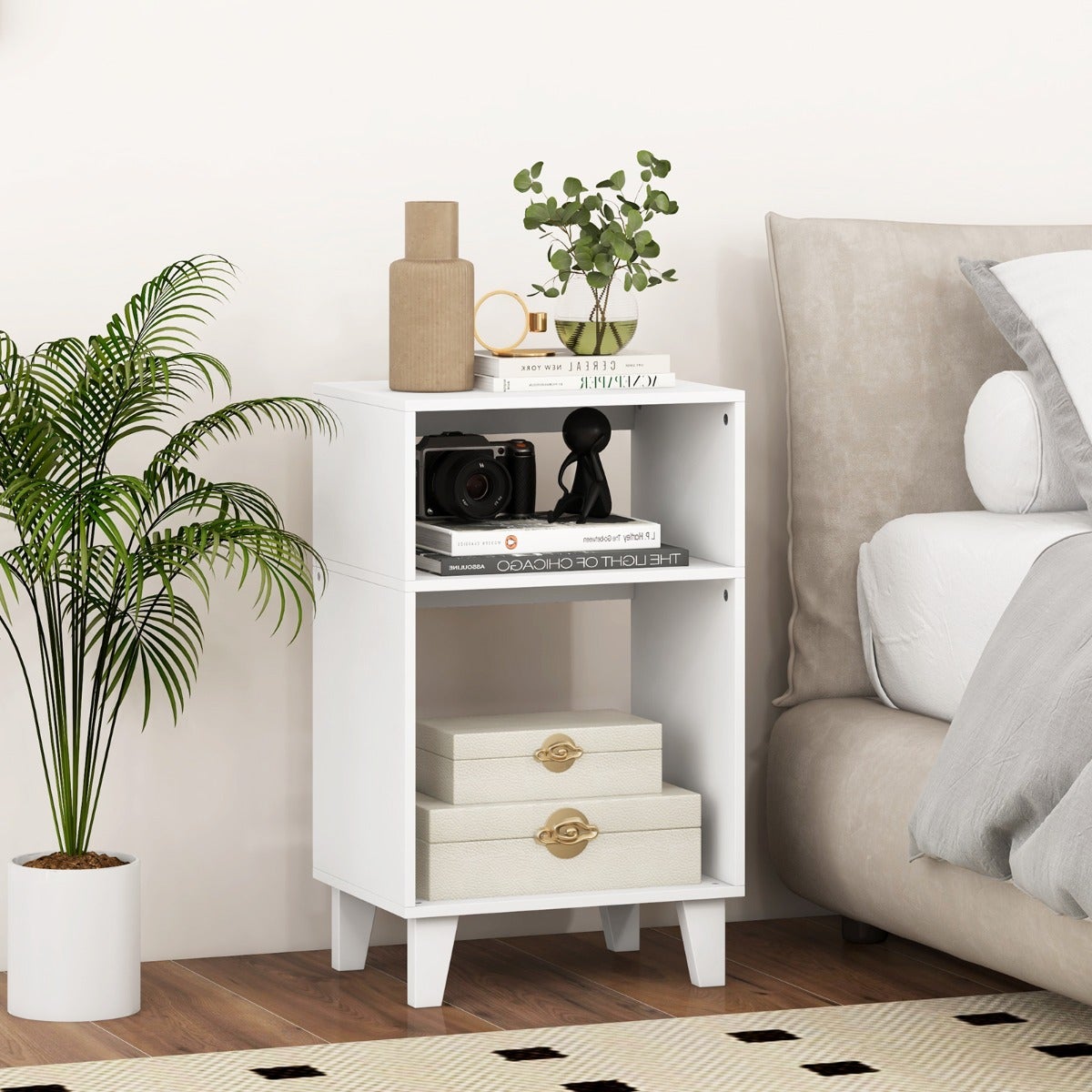 Table d'Appoint à 3 Niveaux Table de Chevet avec Etagères de Rangement ...