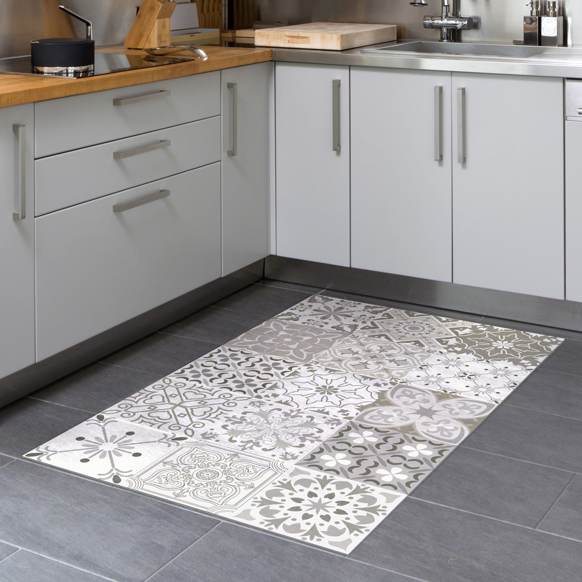 Tapis vinyle carrelages nuances de gris Roméo - 60 x 100 cm | Leroy Merlin
