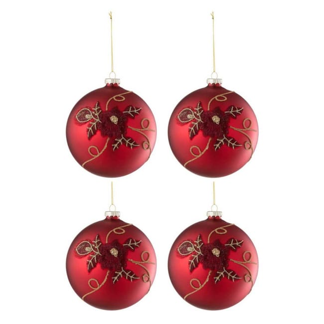 Lot De 4 Boules De Noël Fleurs Rosaline 12cm Rouge Leroy Merlin