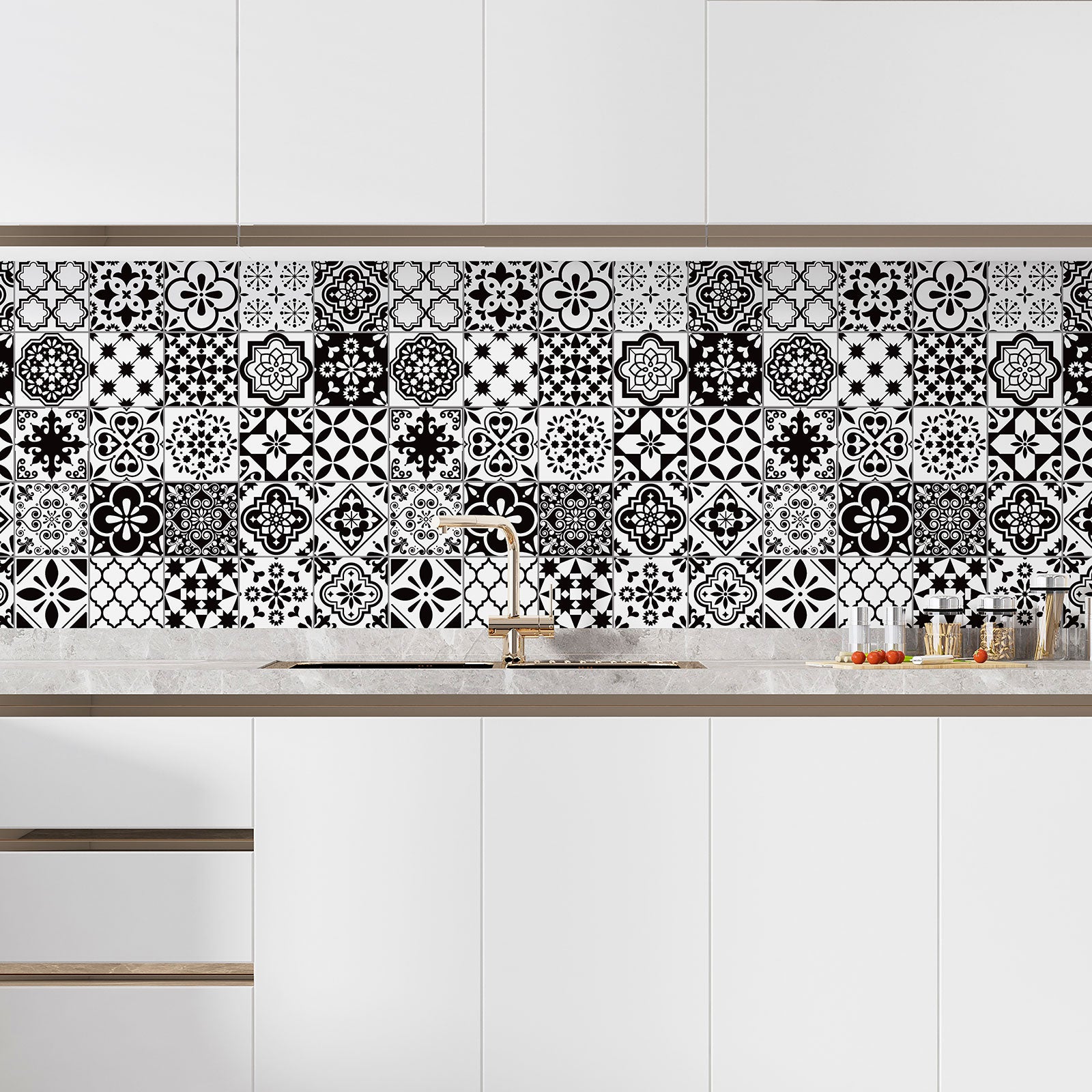 Crédence adhésive sticker pour cuisine - Effet carreaux de ciment ...