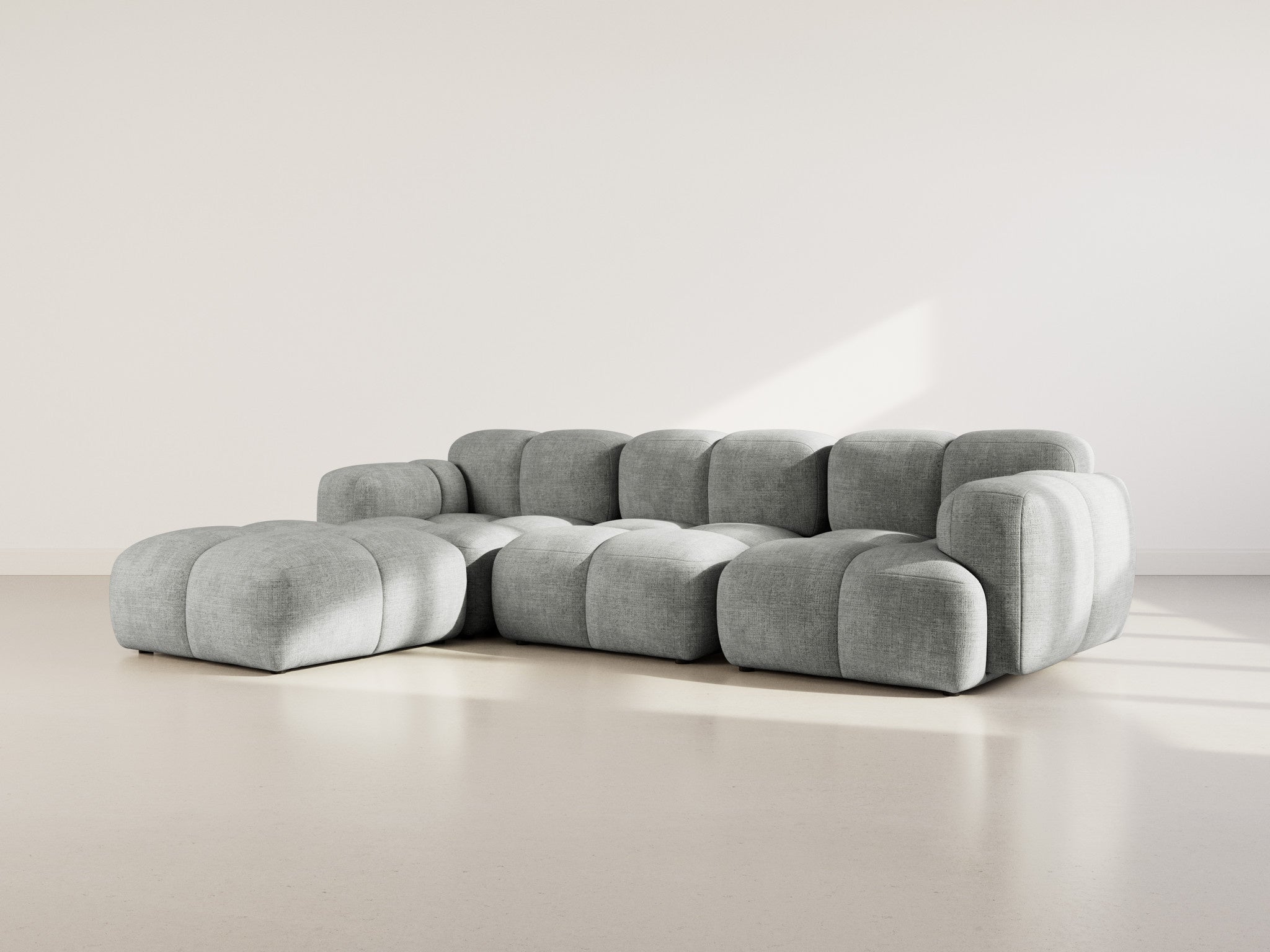 Canapé modulable 4 places angle réversible en velours texturé gris ...