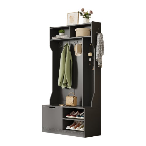 Ensemble de garde-robe,armoire d'entrée complète avec banc,6 crochets,1 ...