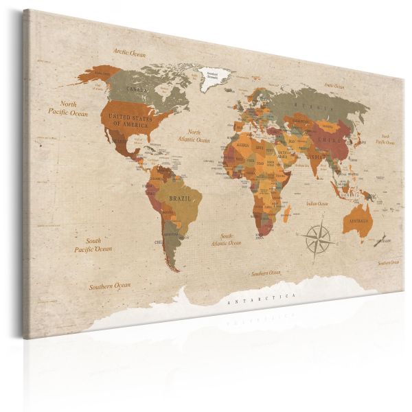 Tableau Cartes du monde World Map: Beige Chic 120x80 cm | Leroy Merlin