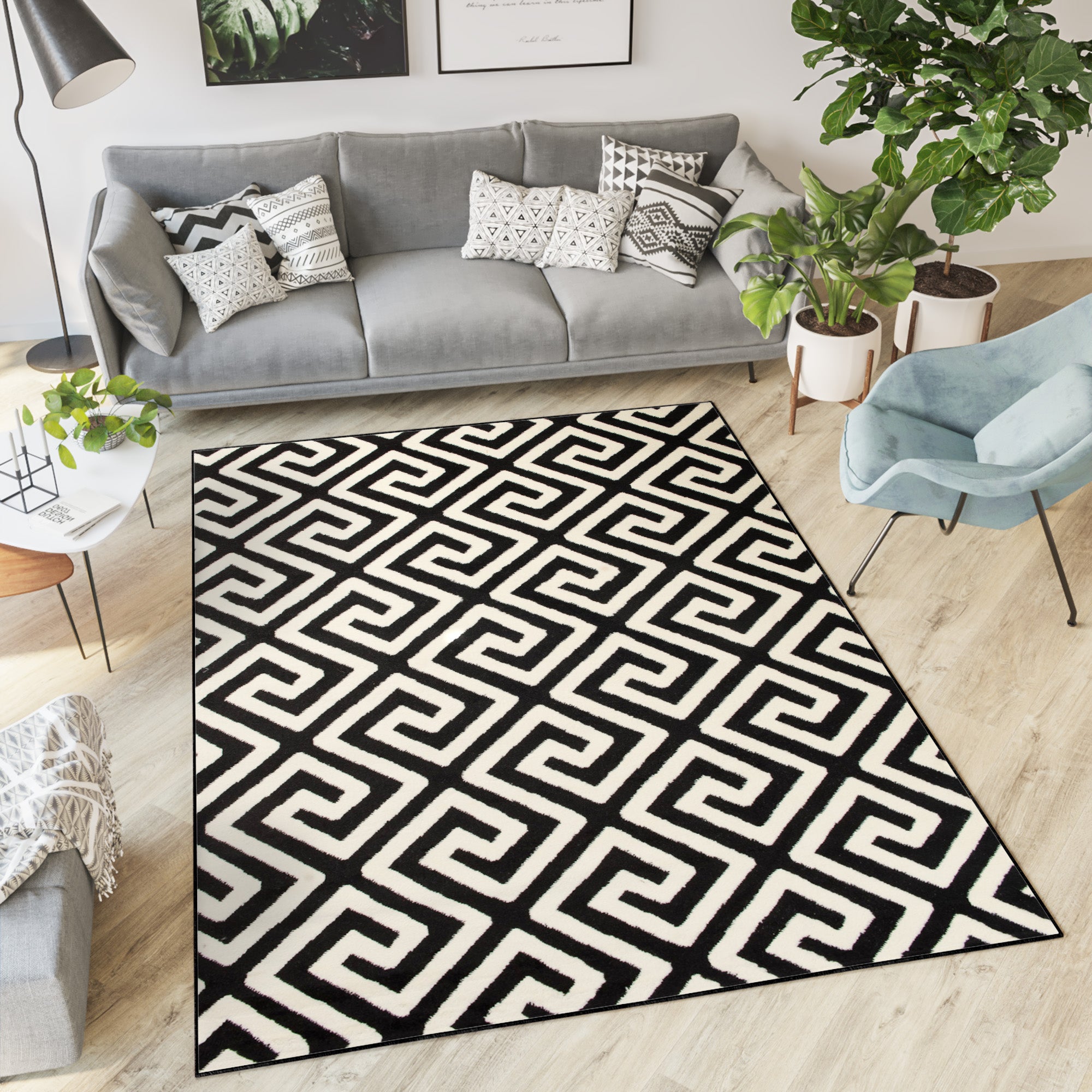 TAPISO Dream Alfombra Salón Dormitorio Blanco Negro Marroquí Geométrico ...