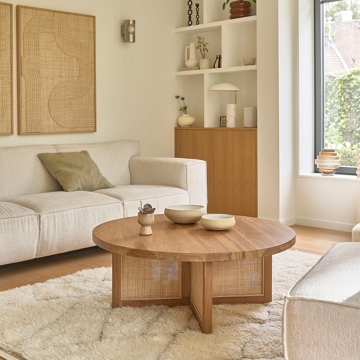 Table basse ronde en teck massif pied cannage Ø 100 cm | Leroy Merlin