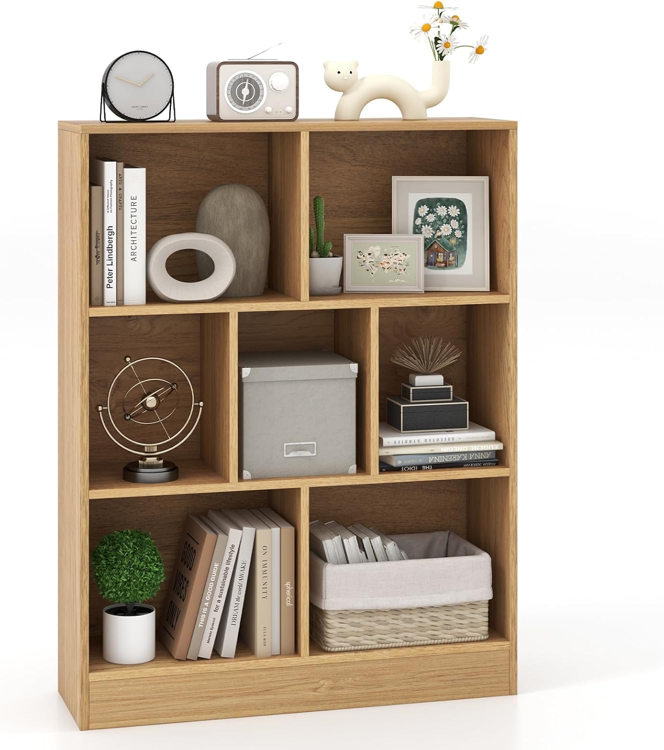 COSTWAY Bibliothèque Etagère à 7 Cases, Meuble de Rangement avec 2 Kits ...