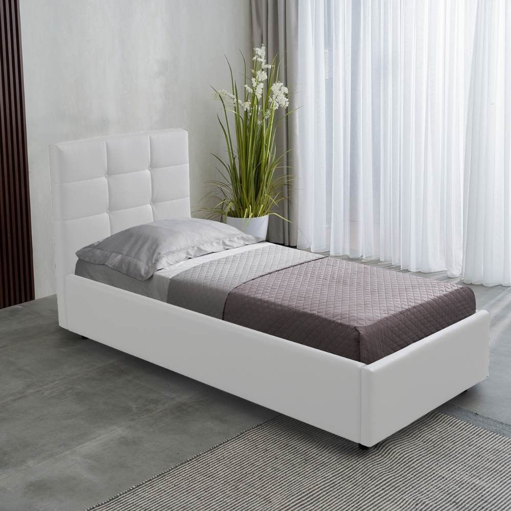 Lit simple avec conteneur en éco-cuir blanc 100x205xh.120 cm | Leroy Merlin
