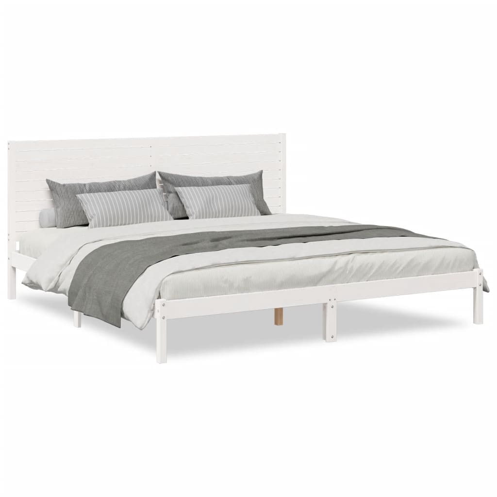 Lit extra long sans matelas en bois massif blanc 200x210 cm | Leroy Merlin