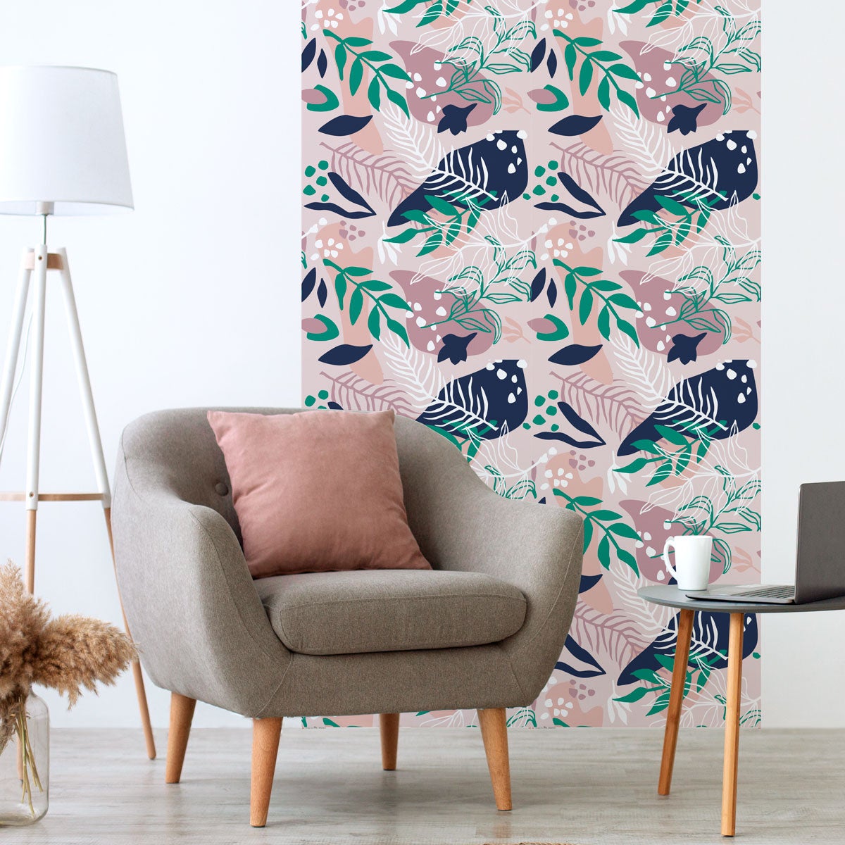 Papel pintado prepegado tropical rosa y azul marino H300 x L60 cm ...