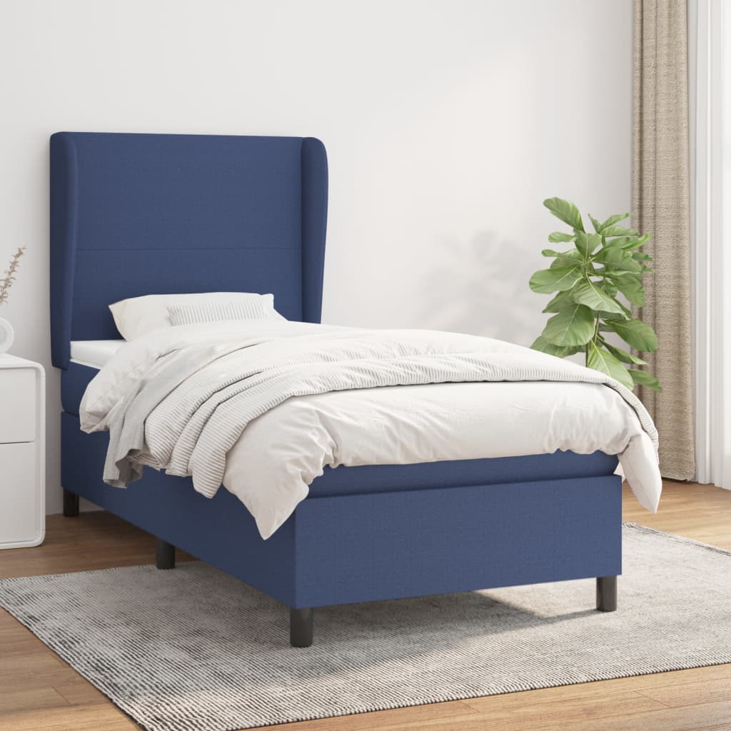 Lit à sommier tapissier avec matelas Bleu 100x200 cm Tissu | Leroy Merlin