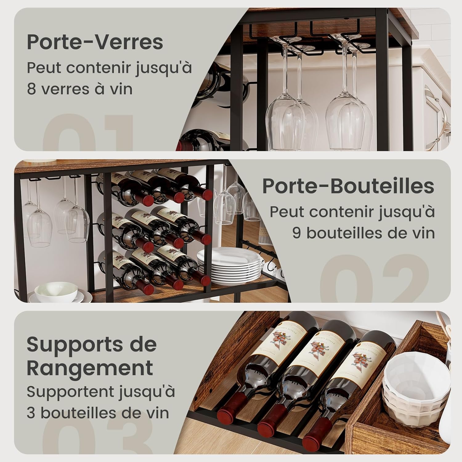 Carrito de Bar de 3 Niveles, Carro de Servicio con Ruedas, Soportes ...