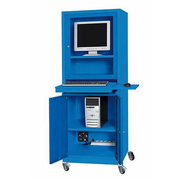 Armoire informatique mobile - Ecran 24 po - Bleu industriel RAL5015 ...