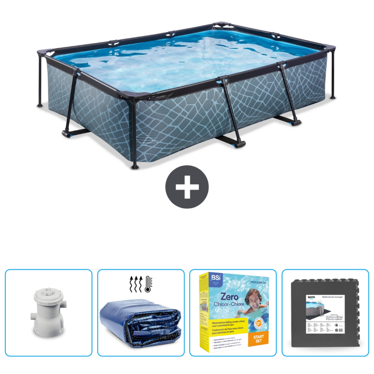 Piscine Rectangulaire Structure en Pierre EXIT - 300 x 200 x 65 cm ...