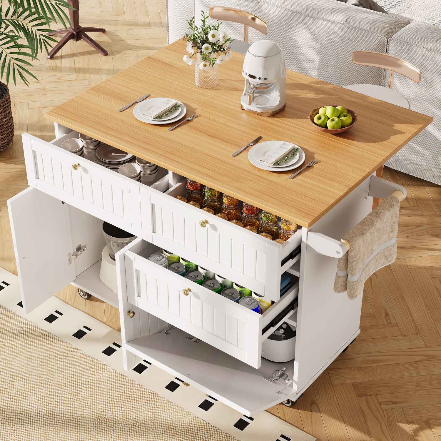 Chariot de Service Multifonction Cuisine et Salon, Buffet Mobile avec ...