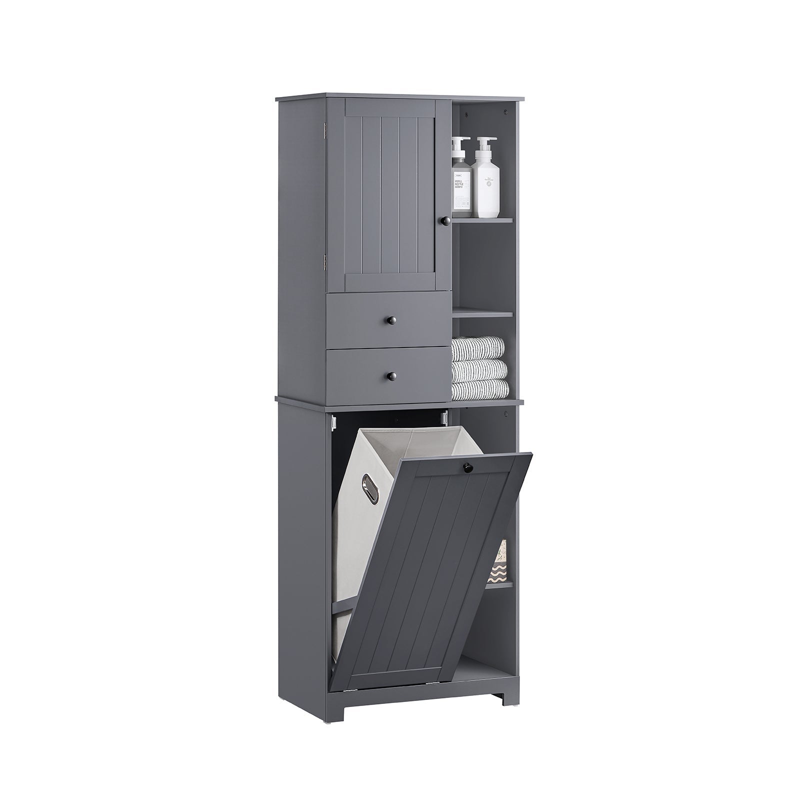 Armario Alto de Baño con Cesto para Ropa Sucia Mueble Columna ...