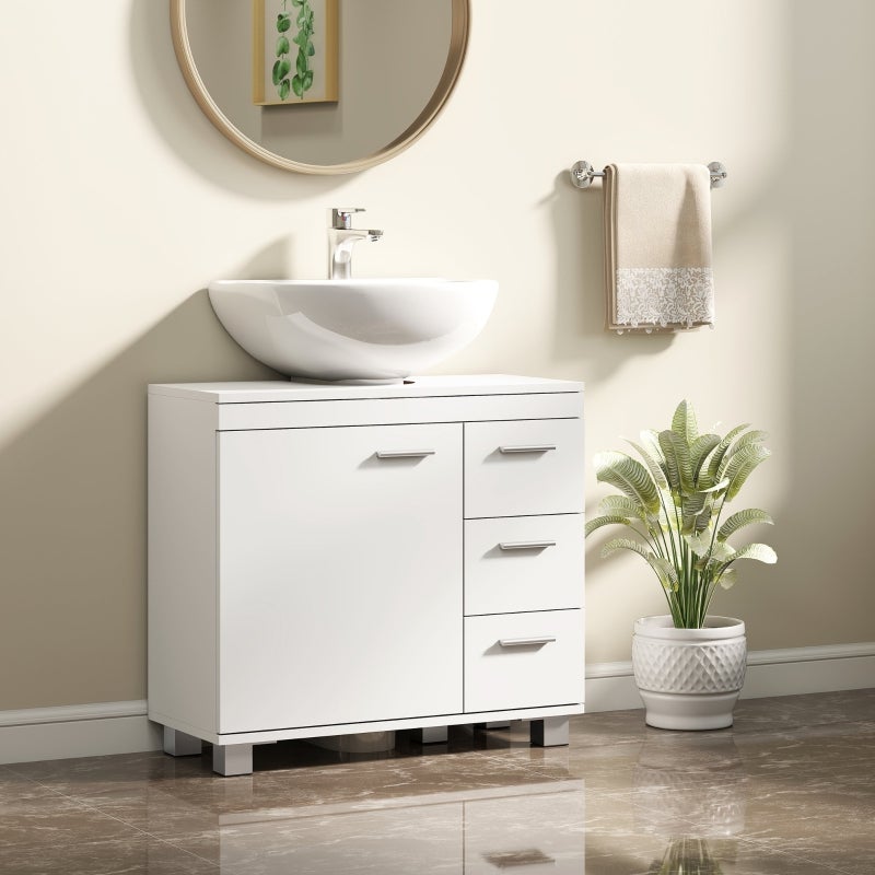 Armoire de base pour lavabo,2 étagères,3 tiroirs,structure en MDF ...