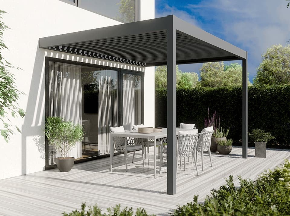 Pérgola Bioclimática de Aluminio Inclinada 12m² - 3x4m - Gris Antracita ...