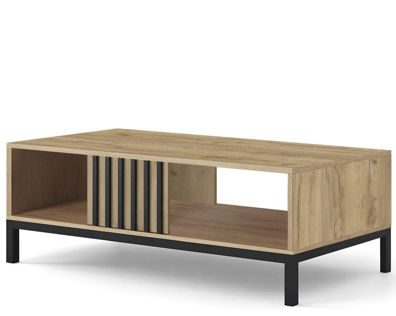 Table basse noire et bois 92 x 50 cm avec tasseaux Lazare | Leroy Merlin