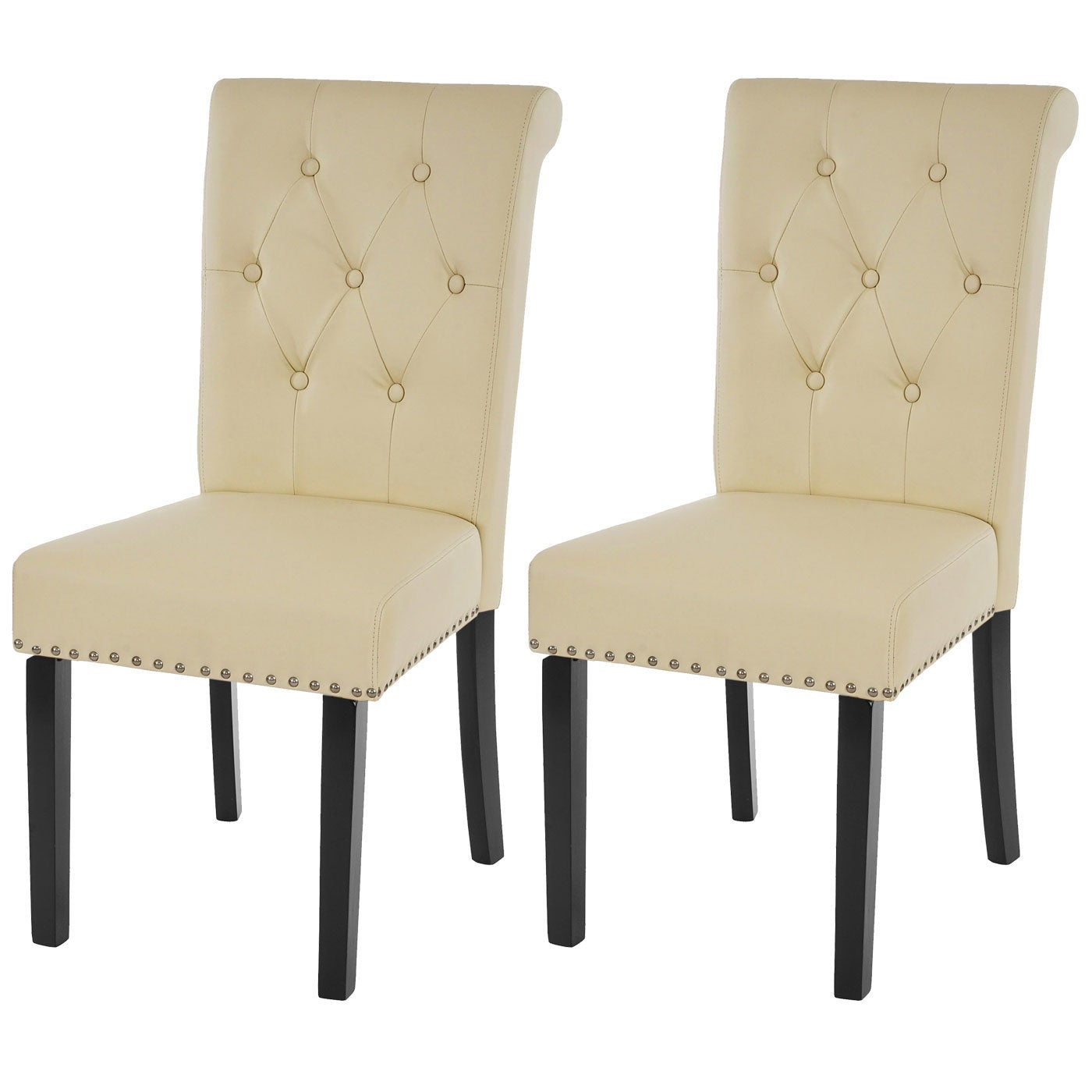 2x Sillas de comedor Chesterfield patas sintéticas color crema oscuro ...