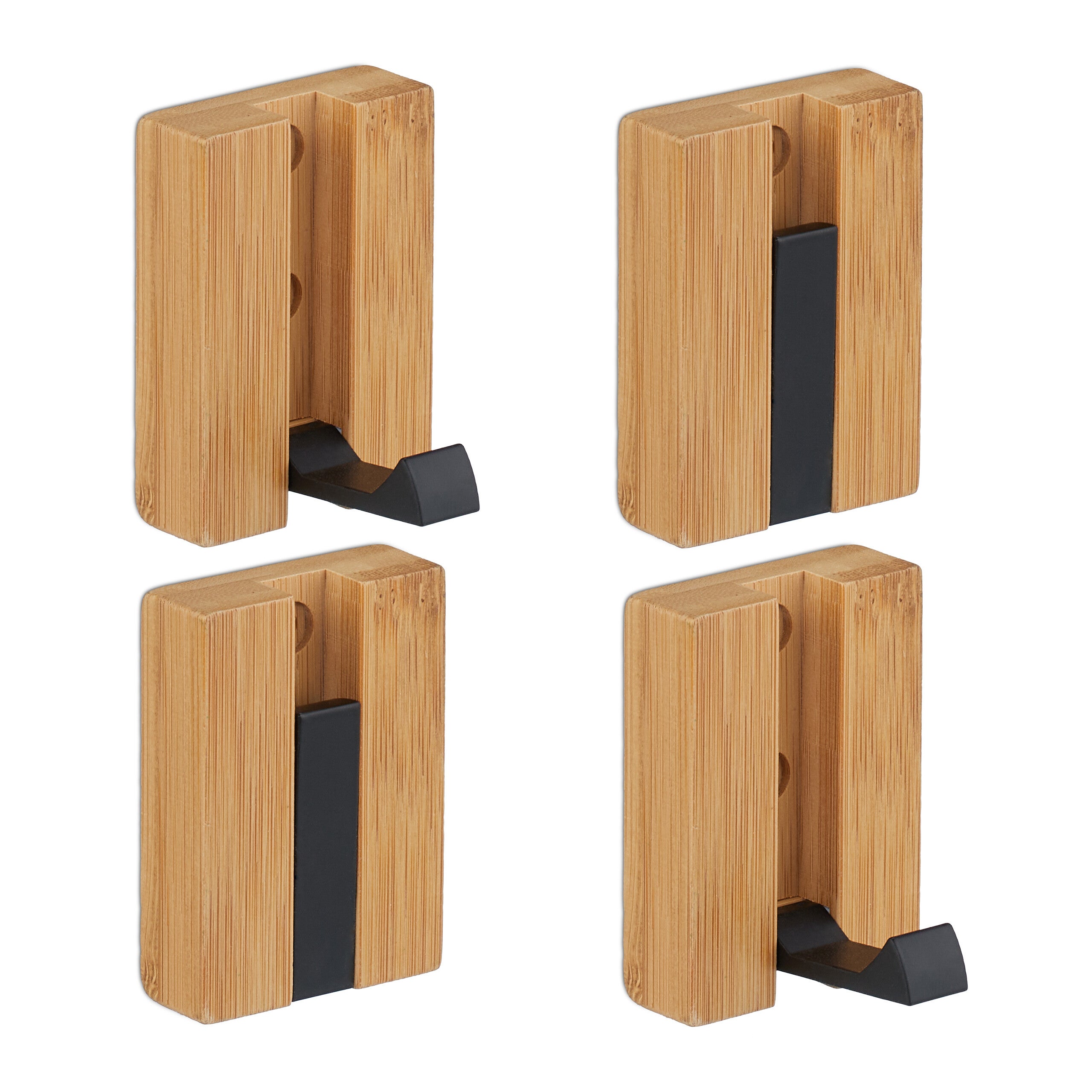 Relaxdays Crochets muraux pliables, lot 4 patères bambou, métal, à ...