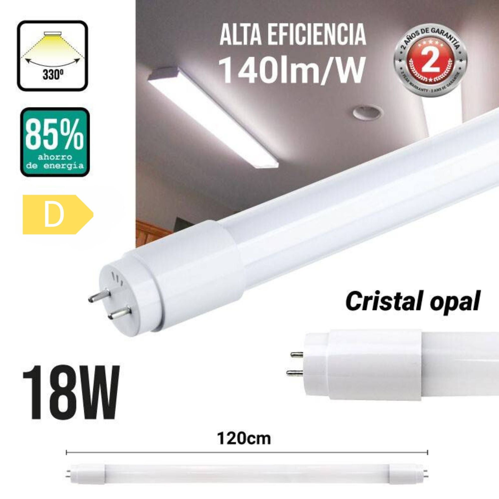Tube LED 120cm T8 - 18W - 140 lm/W - Blanc Chaud | Leroy Merlin