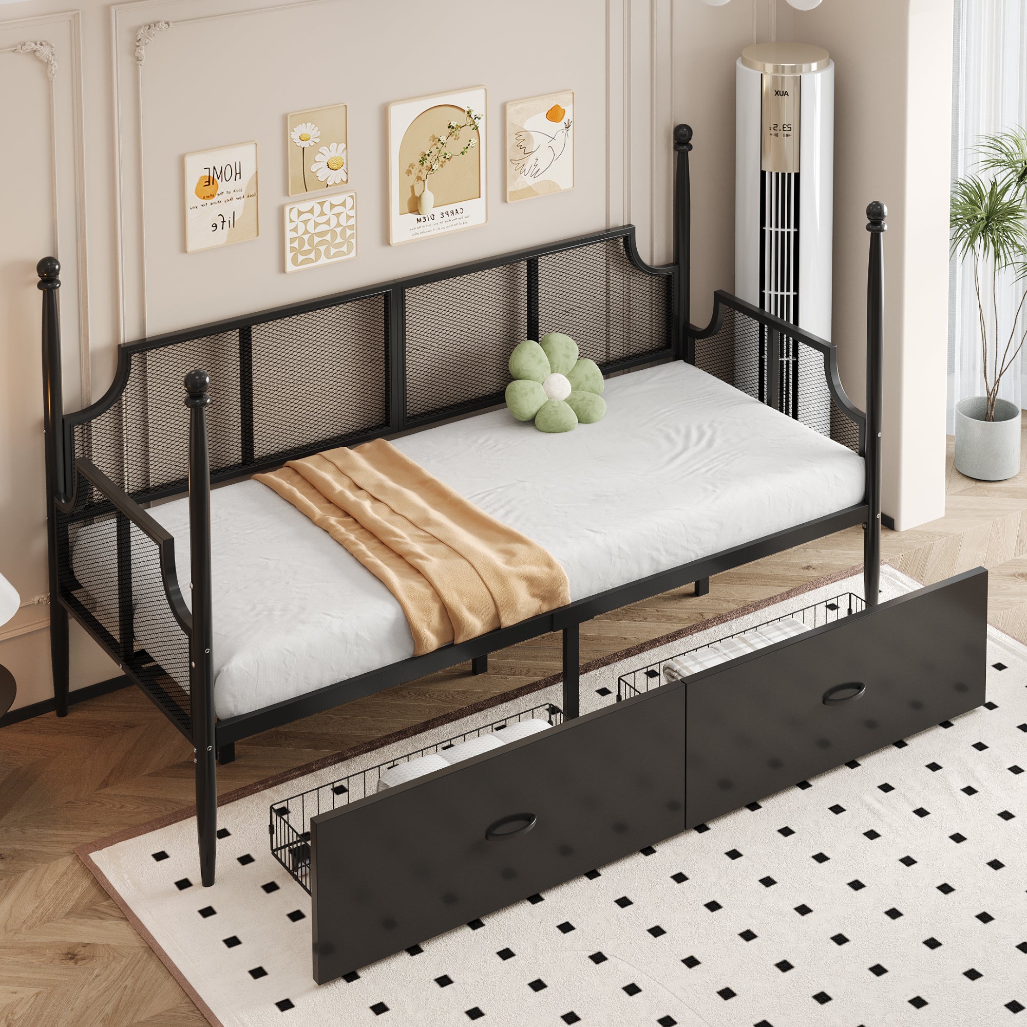 Lit Banquette 90x200 cm - Lit Simple avec Coffres de Rangement, Dos en ...